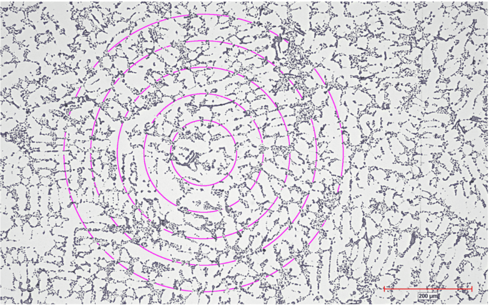 Mean linear dendrite spacing in aluminum alloy - Clemex